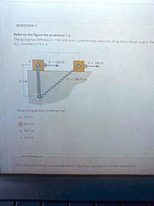 SOLVED: the spring stiffness k=180N/m and is I stretched when the 20kg black shown is at W the ...
