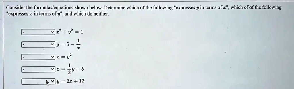 Consider the formulas/equations shown below: Determine which of the ...