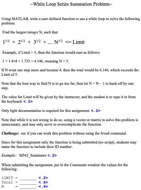 Solved While Loop Series Summation Problem Using Matlab Write A User Defined Function To Solve