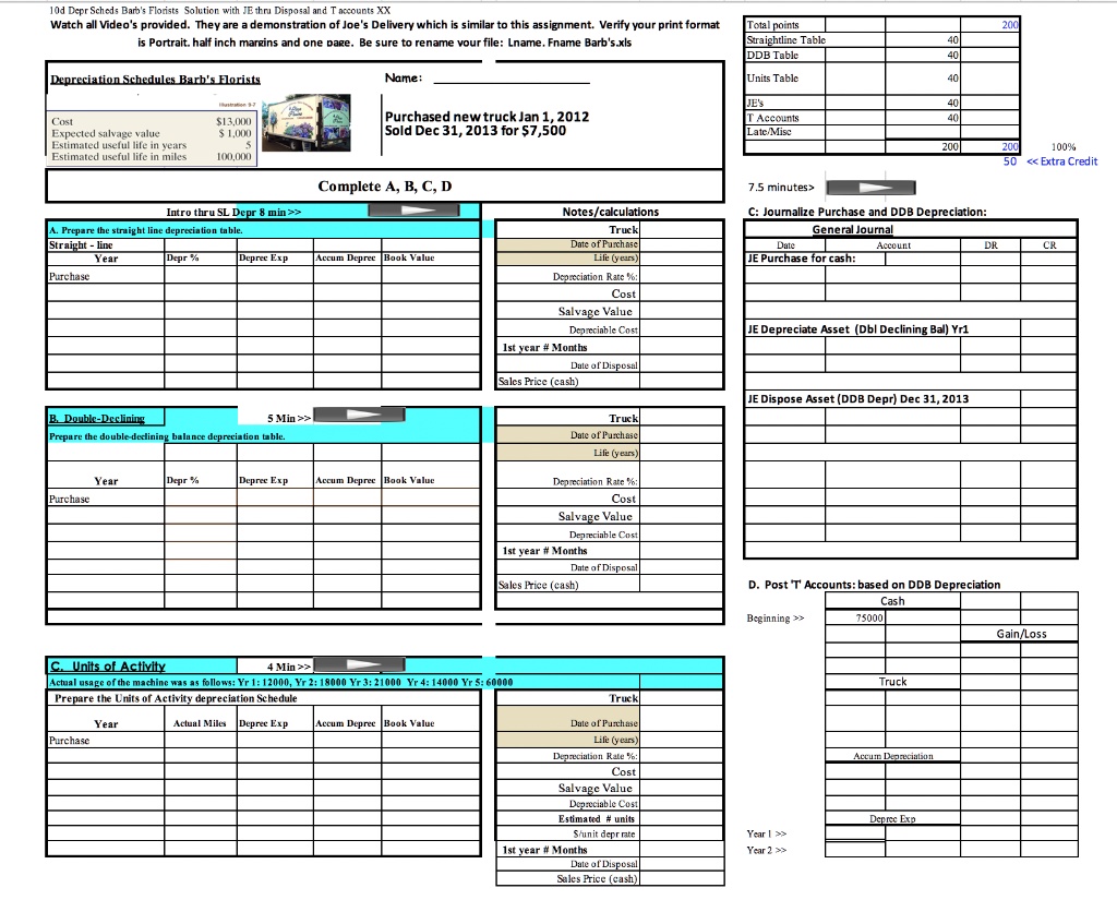 SOLVED: Prepare the depreciation tables for A. Straight Line, B. Double ...