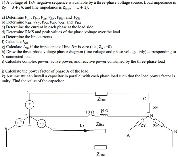 1) A voltage of 1kV negative sequence is available by a three-phase voltage source. Load ...