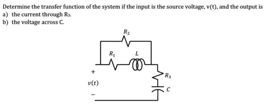 SOLVED: Determine the transfer function of the system if the input is the source voltage; v(t ...