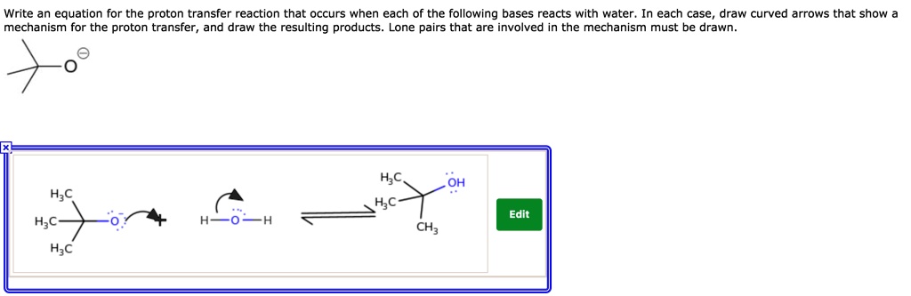 SOLVED: Write an equation for the proton transfer reaction that occurs when each of the ...