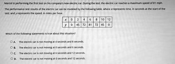Marcel is performing the first test on his company's new electric car ...