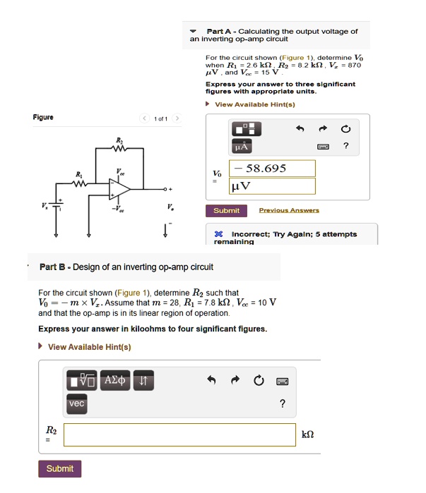 Figure Part A Calculating The Output Voltage Of An Inverting Op Amp Circuit For The Circuit