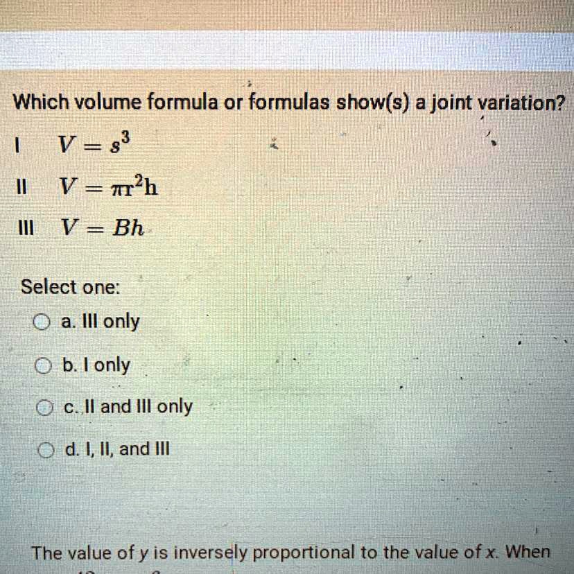 Need help with algebra question â€¼ï¸ Which volume formula or formulas ...