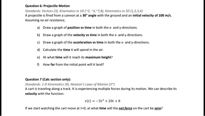 question 6 projectile motion standards vectors 3 kinematics in 10 2 ...