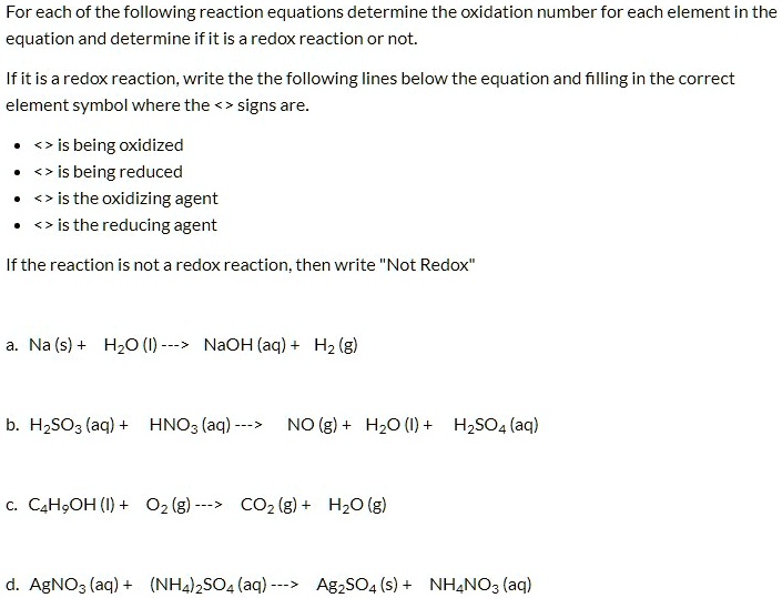 Solved For Each Of The Following Reaction Equations Determine The