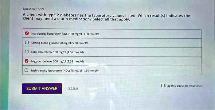 SOLVED: Question 5: A client with type 2 diabetes has the laboratory ...