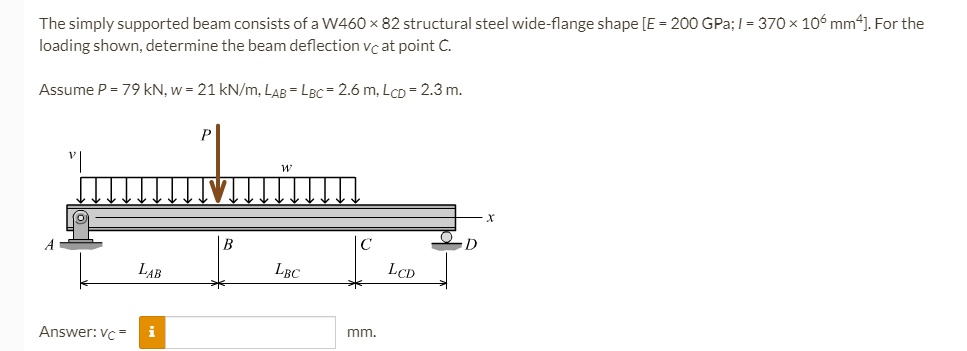 SOLVED: The simply supported beam consists of a W460 82 structural steel wide-flange shape [E ...