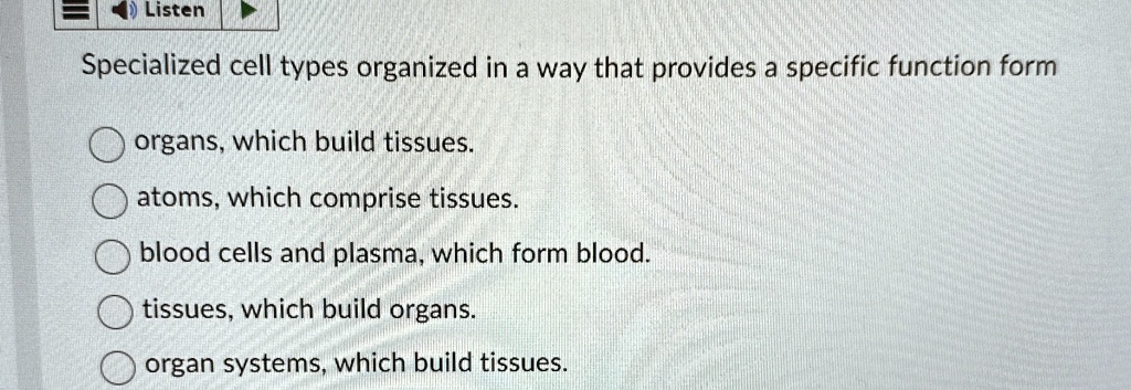 Specialized cell types organized in a way that provides a specific ...