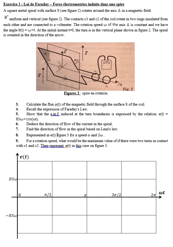 Exercice 1: Loi de Faraday - Force électromotrice induite dans une spire A square metal spiral ...