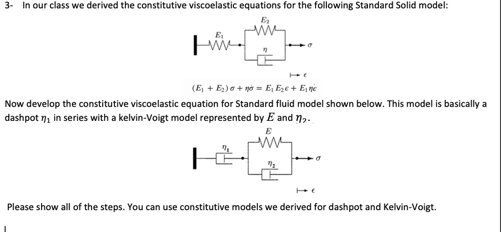 3- In our class we derived the constitutive viscoelastic equations for the following Standard ...