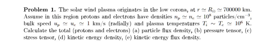 SOLVED: Problem 1. The solar wind plasma originates in the low corona ...