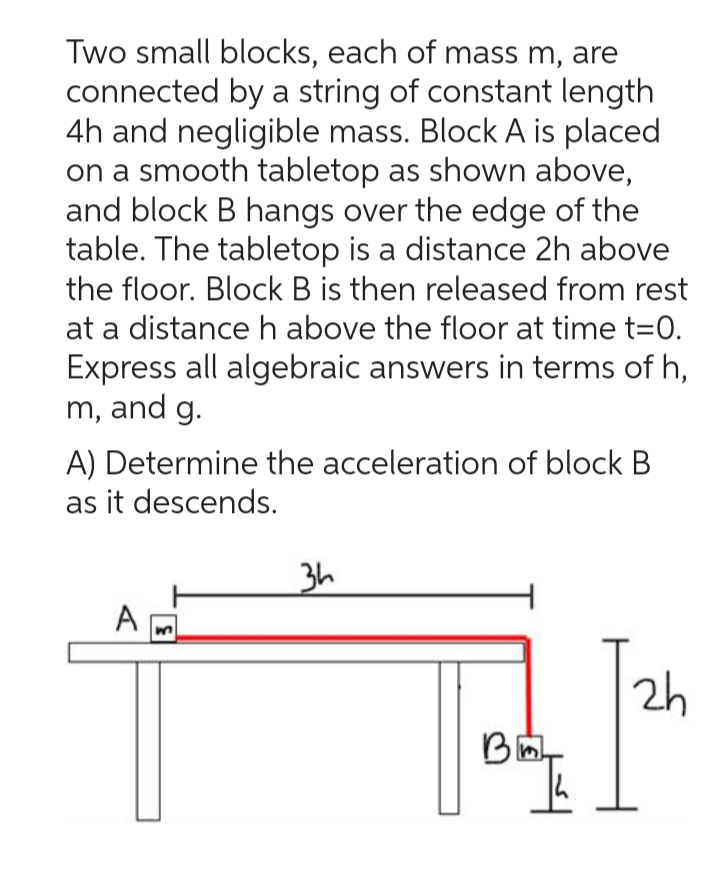 two small blocks each of mass m are connected by a string of constant length 4 h and negligible ...