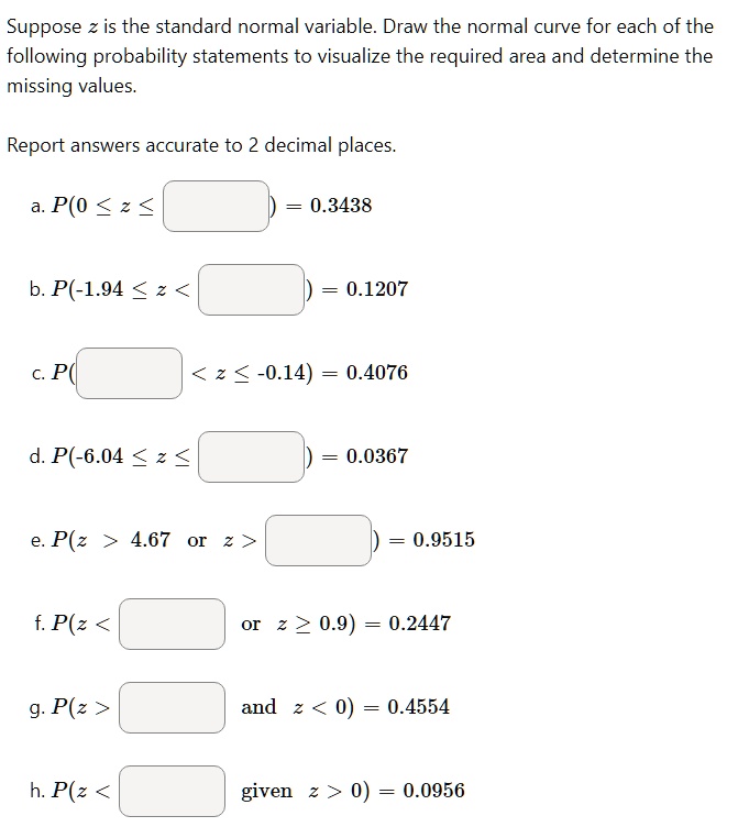 SOLVED: Suppose z is the standard normal variable. Draw the normal ...
