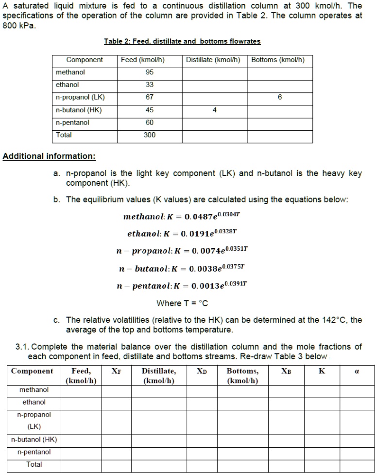 SOLVED: A saturated liquid mixture is fed to a continuous distillation ...