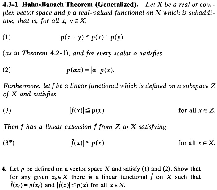 SOLVED:4.3-1 Hahn-Banach Theorem (Generalized). Let X be a real or com- plex vector space and p ...