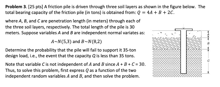 problem 3 25 pts a friction pile is driven through three soil ayers as ...