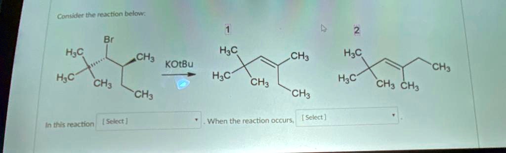 SOLVED:Consider the texction below: Br H;c CH3 KOtBu Hsc CH3 Hsc Hjc CH3 Hyc- CH3 H3C CH3 CH3 ...