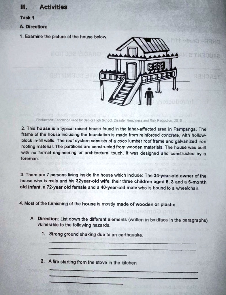 SOLVED: 'Task 1 A. Direction: 1. Examine the picture of the house below ...