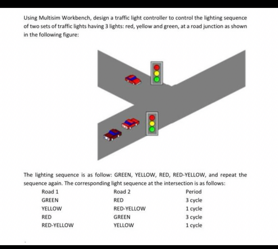 Using Multisim Workbench, design a traffic light controller to control ...