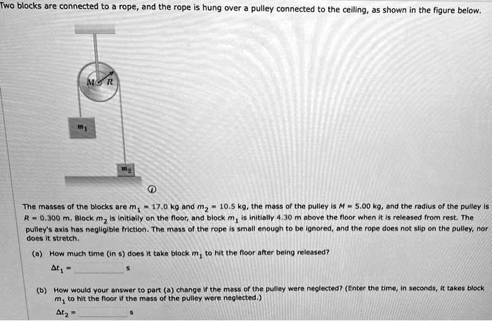 SOLVED: Two blocks are connected to a rope, and the rope is hung over a pulley connected to the ...