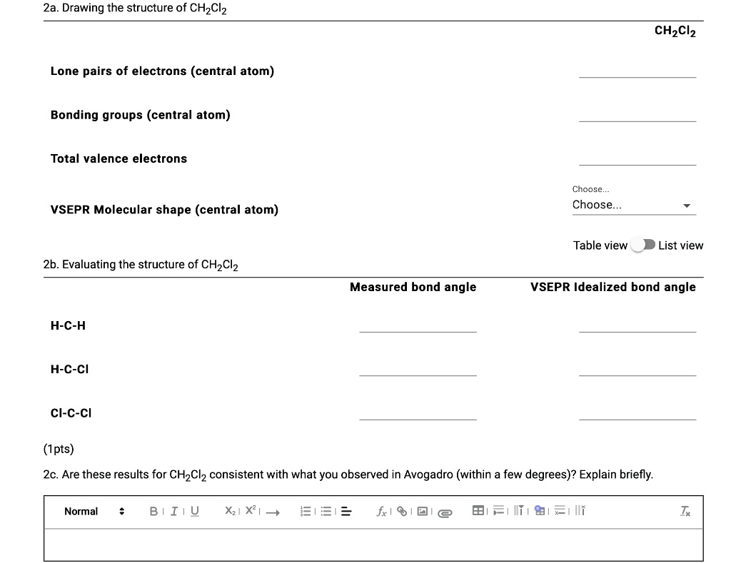 SOLVED: 2a. Drawing the structure of CH2Cl2 CH2Cl2 Lone pairs of ...