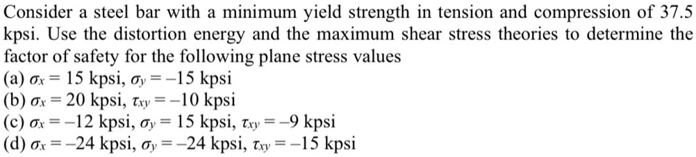 SOLVED: Consider a steel bar with a minimum yield strength in tension ...