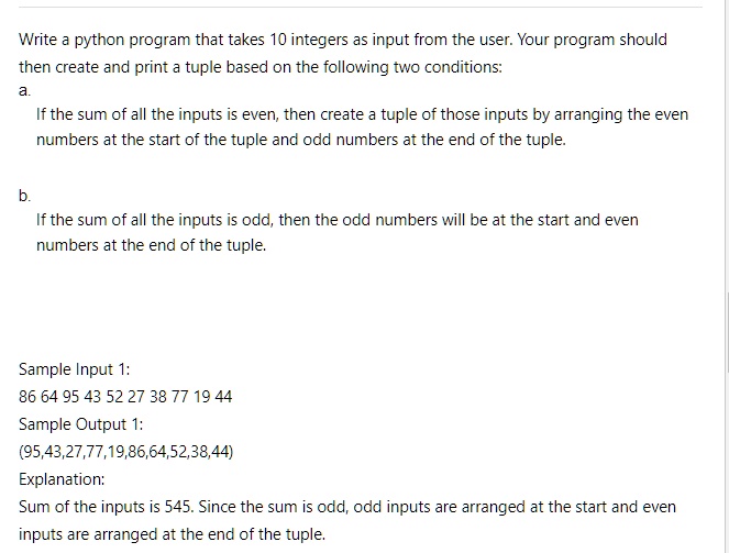 Solved Write A Python Program That Takes 10 Integers As Input From The User Your Program 4106