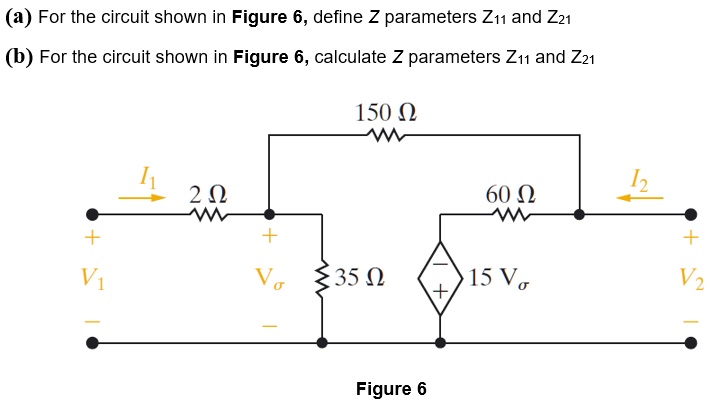 SOLVED: a) For the circuit shown in Figure 6, define Z parameters Z1 and Z21 (b) For the circuit ...
