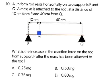 SOLVED: A uniform rod rests horizontally on two supports P and Q. A ...