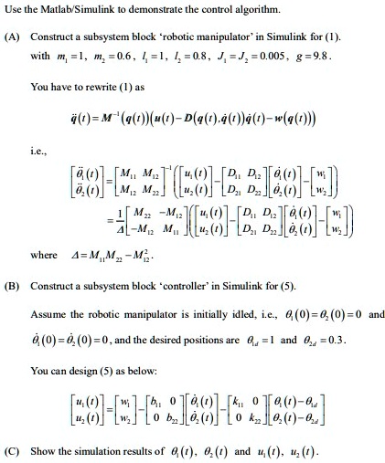 Solved Texts Use Matlab Code Use Matlabsimulink To Demonstrate The Control Algorithm A