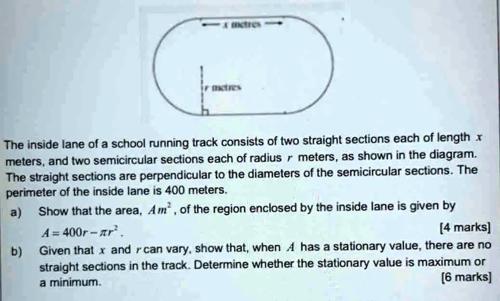 SOLVED: The inside lane of a school running track consists of two ...