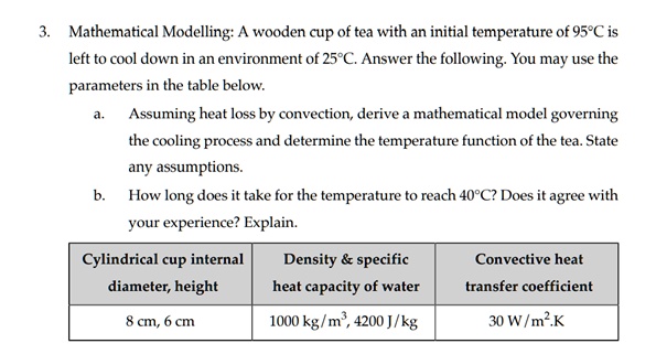 SOLVED: Mathematical Modelling: A wooden cup of tea with an initial ...