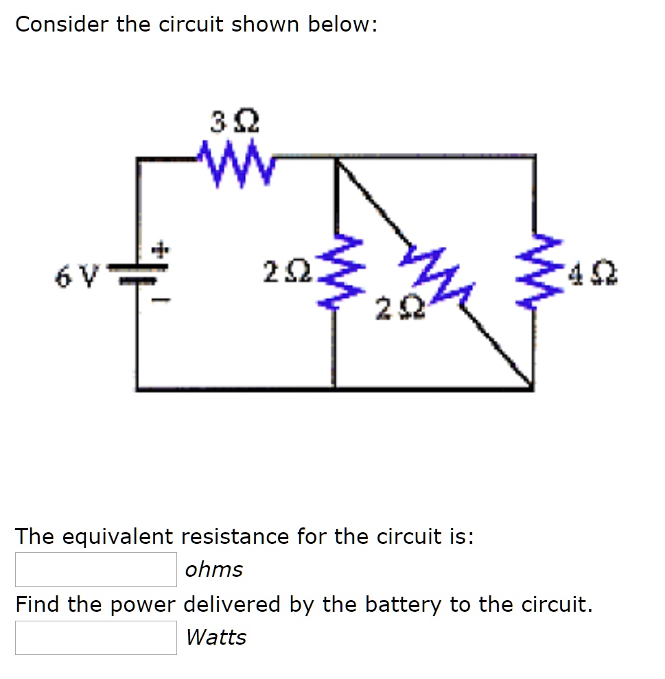 SOLVED: Consider the circuit shown below: 6V " 20 20 The equivalent resistance for the circuit ...