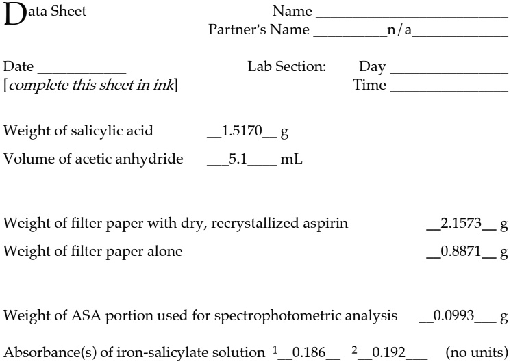 SOLVED: ata Sheet Name Partner's Name Date [complete this sheet in ink] Lab Section: Day Time ...