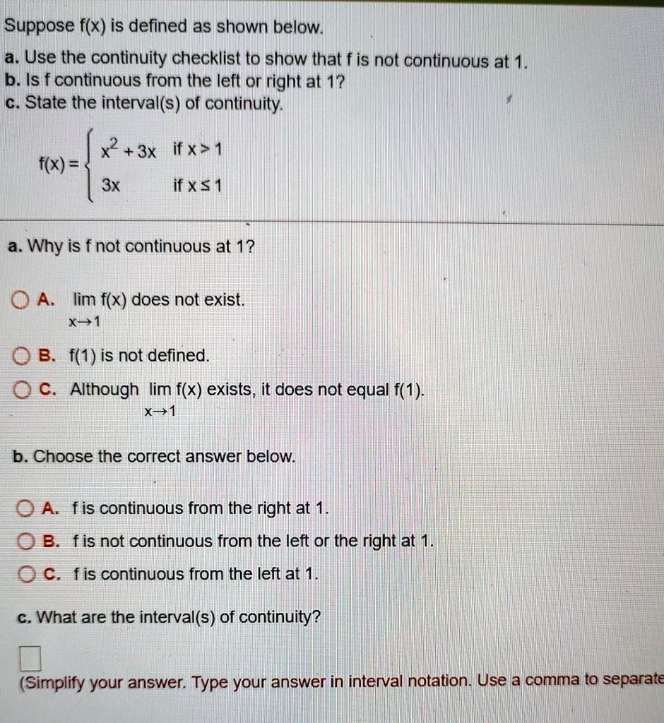 suppose fx is defined as shown below a use the continuity checklist to ...