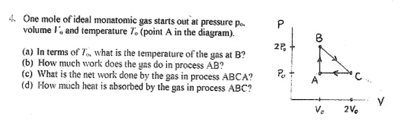 SOLVED: One mole of ideal monatomic gas starts Out at pressure pos ...
