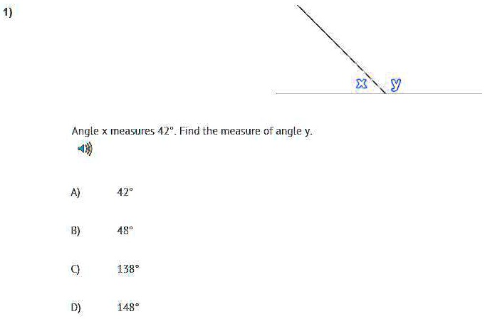 SOLVED: 'find the angle of y dasdwadasdaw Angle measures 42". Find the ...