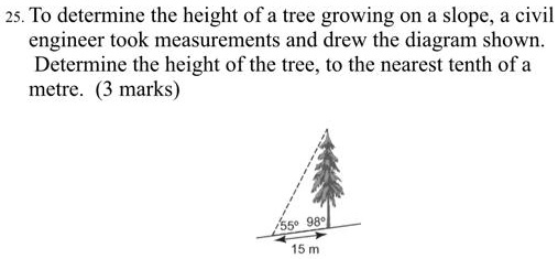 SOLVED:To determine the height of a tree growing on a slope, a civil ...