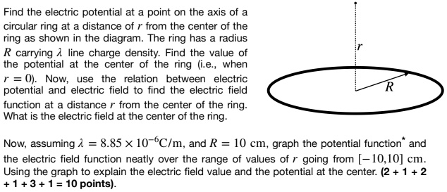 SOLVED: Find the electric potential at point on the axis of circular ...