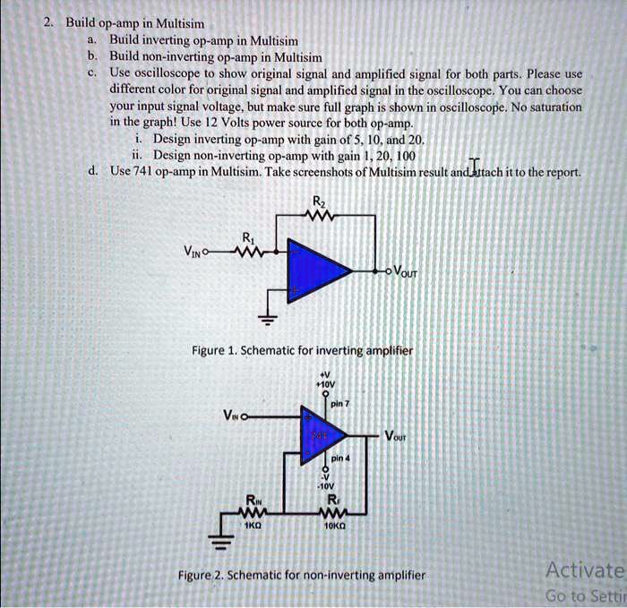 SOLVED: 2. Build op-amp in Multisim. Build inverting op-amp in Multisim. b. Build non-inverting ...