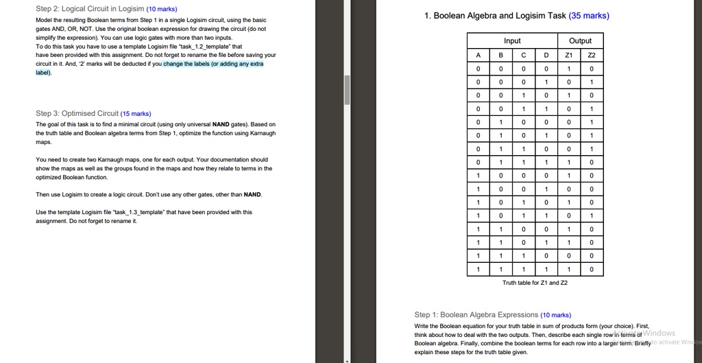 Solved Step 2 Logical Circuit In Logisim 10 Marks Model The Resulting Boolean Terms From 