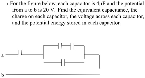 SOLVED: For the figure below, each capacitor is 4 Î¼F and the potential from a to b is 20 V ...