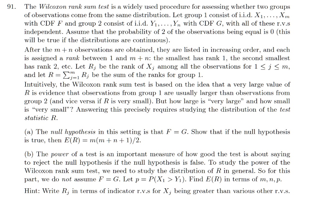 SOLVED: The Wilcoxon rank-sum test is a widely used procedure for ...