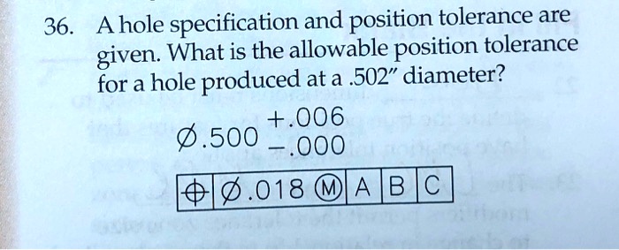 36. A hole specification and position tolerance are given. What is the ...