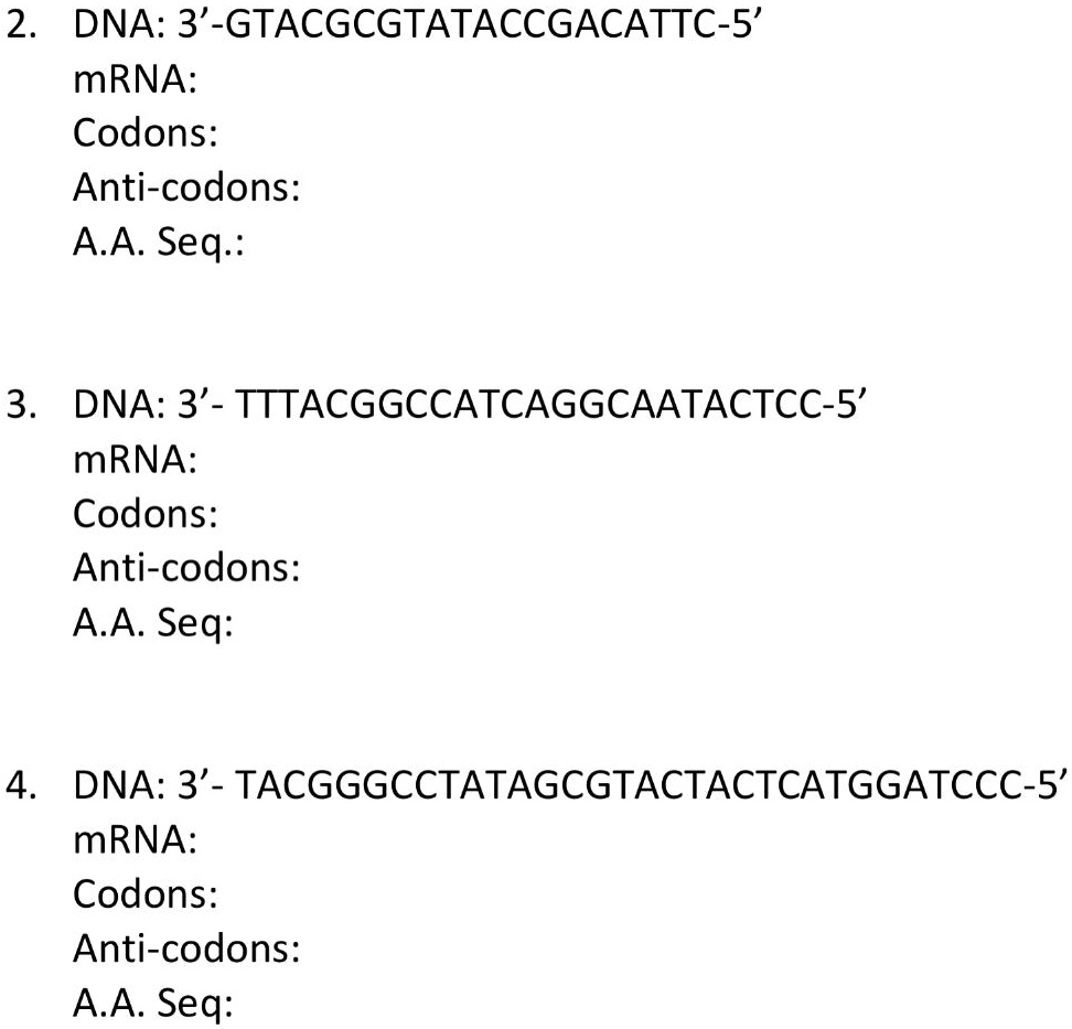 N dna 3 gtacgcgtataccgacattc 5 mrna codons anti codons aa...