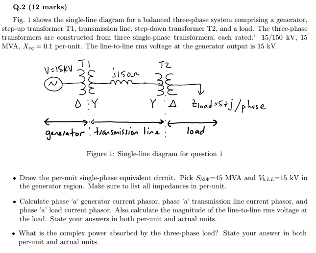 SOLVED: Q.2 (12 marks) Fig. 1 shows the single-line diagram for a balanced three-phase system ...