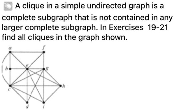 Solved A Clique In A Simple Undirected Graph Is A Complete Subgraph That Is Not Contained In